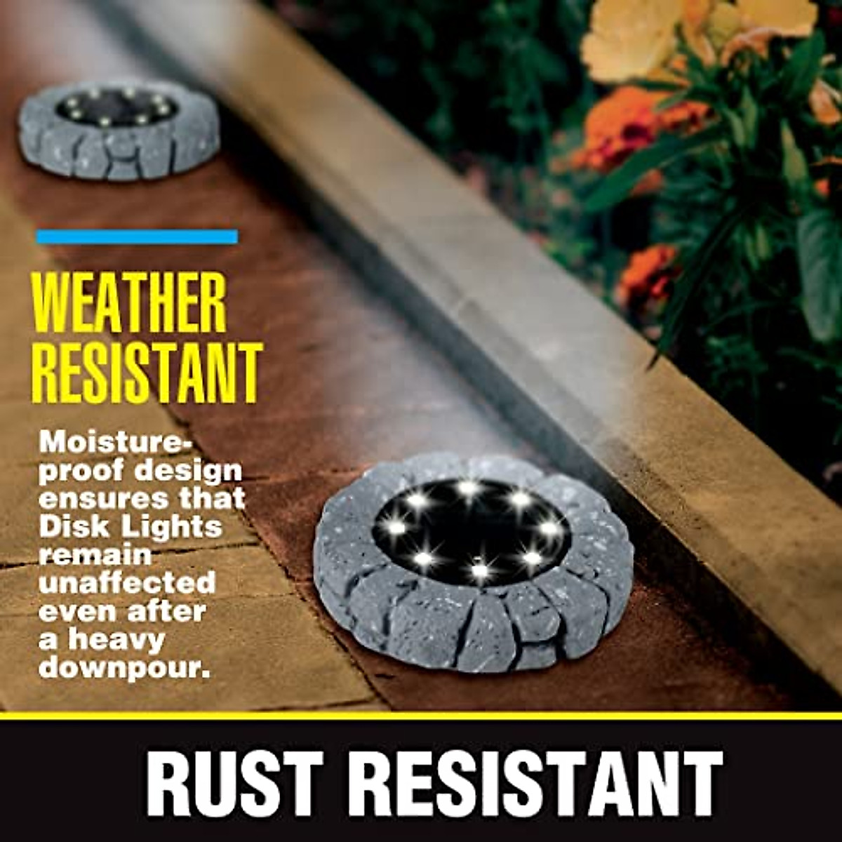 Bell+Howell Disk Lights Solar Ground Lights Stone Slate Upgraded Wireless Auto On/Off Solar Garden Outdoor Waterproof Lighting with for Lawn, Patio, Garden, Yard, Pathways, 4Pcs As Seen On TV
