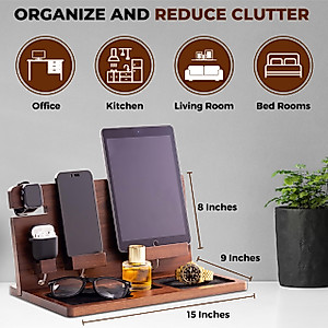 Wooden Nightstand Organizer - Nightstand organizer for men - Phone Key Stand - Mens nightstand organizer with hidden wire grooves - Nightstand Docking Station with felt lining