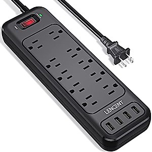 LENCENT 2 Prong Power Strip, Polarized 3 Prong to 2 Prong Outlet Adapter, 1700J Surge Protector, 6ft Extension Cord, 10 AC Outlets & 4 USB(5V 3.4A Max), Wall Mountable, Ideal for Non-Grounded Outlets