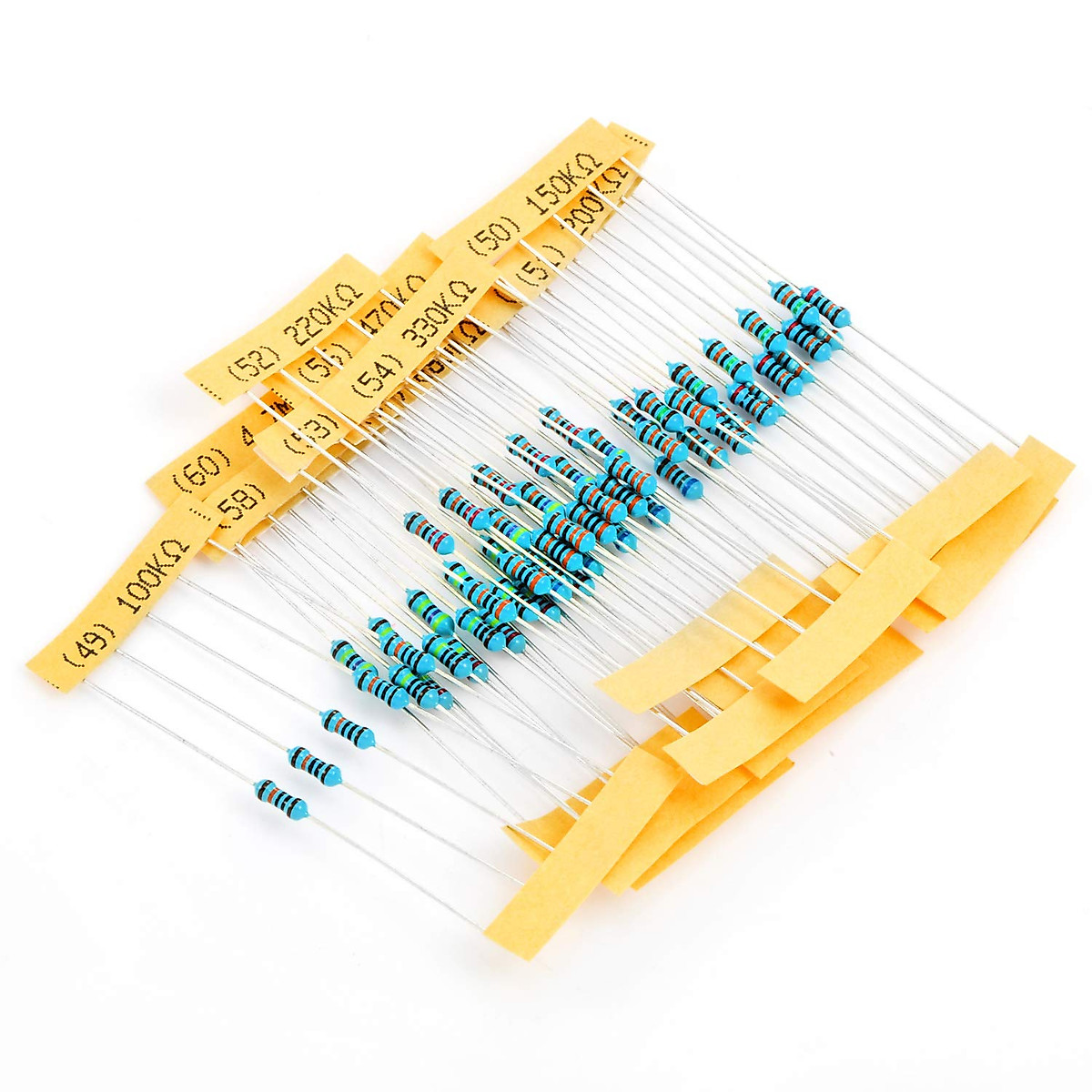 Chanzon 60 Values 1/4W (0.25 watt) Metal Film Fixed Resistor Kit 300pcs 1R-4.7MR Ω ohm ±1% Tolerance 0.01 MF Through Hole Resistors Current Limiting Rohs Certificated 1/4 watt Resisters Assorted