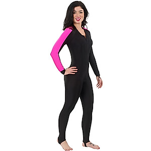 Women's Black Pink Scuba Snorkeling Swim Lycra Skin Full Suit, SM