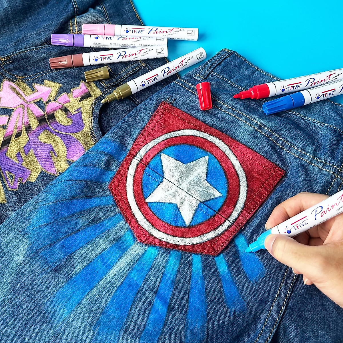 White Paint Marker Paint Pens - 5 Pack Oil Based Permanent Marker Pen, Medium Tip, Waterproof & Quick Dry, for Office, Art projects, Rock Painting, Ceramic, Glass, Wood, Plastic, Metal, Canvas