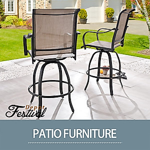 Sports Festival 2Pcs Patio Bar Stools with Armrest High Swivel Chairs with Textilene Fabric Metal Outdoor Furniture for Bistro Deck Lawn