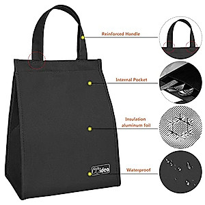 CCidea Lunch Bag for Women Men Kids, Simple Insulated Lunch Box, Reusable Lunch Boxes for School Work Travel (Black with Velcro)