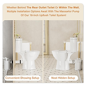 Simple Project 19" Extra Tall Macerating Toilet For Seniors, Upflush Toilet For Basement | 600w Macerator Pump With 4 Water Inlets For High Toilets, Shower, Laundry