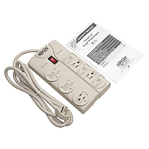 Tripp Lite 8 Outlet Surge Protector Power Strip, 8ft Cord Right Angle Plug, LIFETIME INSURANCE & $75K INSURANCE (TLP808) light gray