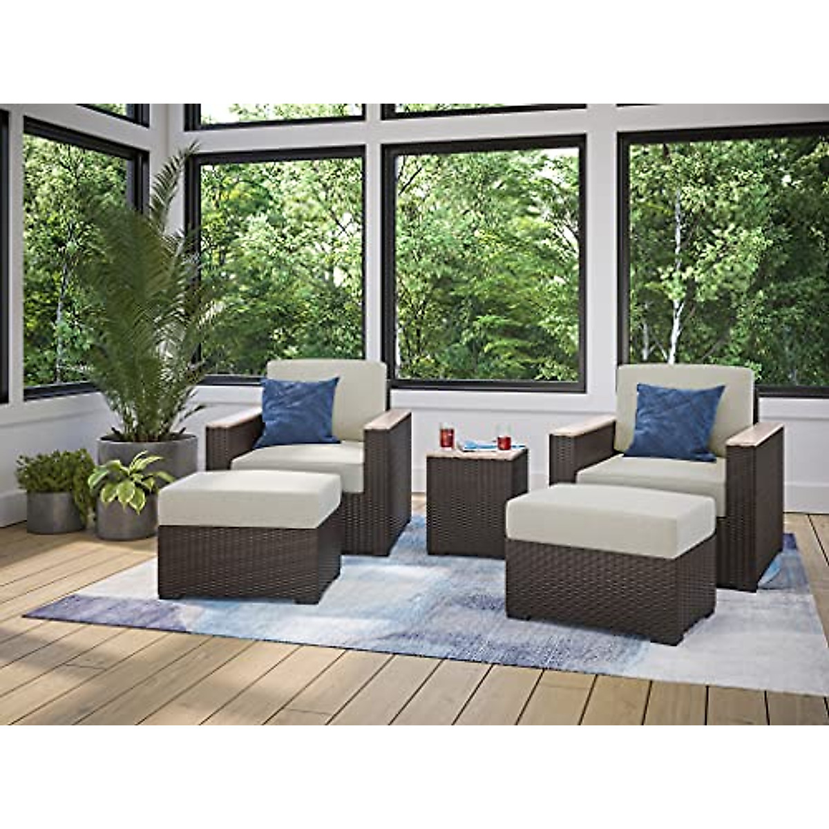 Homestyles 6800-119D-T Palm Springs 5-Piece Outdoor Set, 2 Person, Beige/Brown