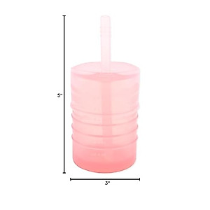 Bumkins Baby and Toddler Cups, Sippy Cup with Straw, Spill Proof, Transition Cup for Babies Ages 1 Year, Safely Sip from Lid, Straw or Cup, First Year Supplies, Platinum Silicone, Holds 7oz, Pink