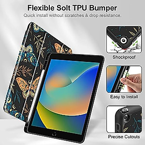 SUROCASE Case Compatible with iPad 10.2 Inch 2021/2020 iPad 9th/8th Generation & 2019 iPad 7th Generation with Pencil Holder, Protective Case with Soft TPU Back, Auto Sleep/Wake Cover, Butterfly