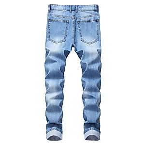 Enrica Men's Skinny Ripped Distressed Destroyed Straight Fit Denim Jeans (Light Blue 305, 34)