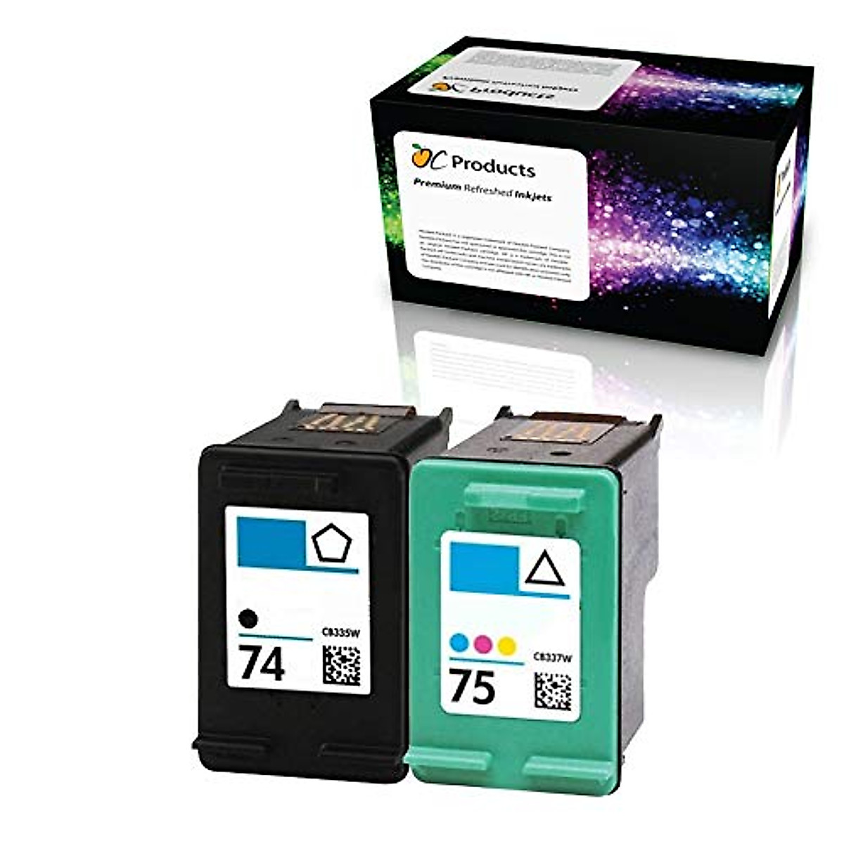 OCProducts Refilled Ink Cartridge Replacement for HP 74 75 for Officejet J6480 Photosmart C4400 C4380 C4500 Deskjet D4260 Printers (1 Black 1 Color)