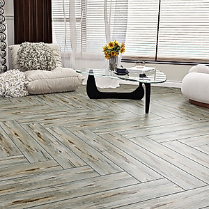 Wallercity 4-Tiles Waterproof Light Brown Vinyl Flooring Peel and Stick Flooring for Bathroom Kitchen Laminate Flooring Stick on Floor Tiles Removable Sticky Tiles Peel and Stick Floor Tile 36" x 6"