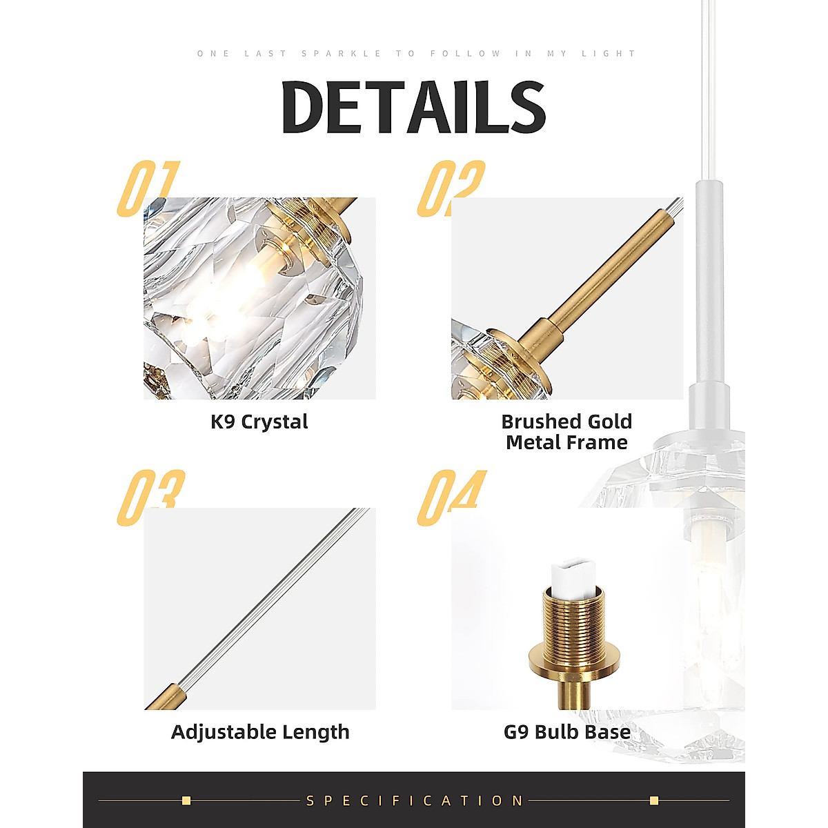 AUTELO Gold Pendant Light Fixtures - Crystal Modern Pendant Lights in Brushed Gold Metal Finish, Pendant Lights Kitchen Island for Dining Room, Bedroom, Hallway, H3878 BG