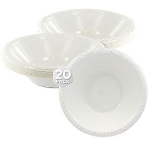 SparkSettings Plastic Bowls Disposable, White Plastic Cereal Bowls, 12 Oz Small Plastic Bowls for Serving Popcorn, Soup, Salad, Party Supplies, Pack of 20