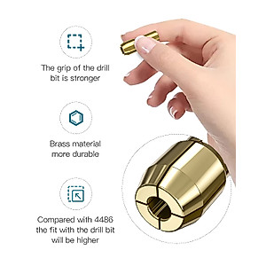 Collet Set for Dremel, 10Pcs Replacement 4485 Brass Quick Change Rotary Drill Nut Tool Set (1/8" x 2, 3/32" x 2, 1/16" x 2, 1/32" x 2）