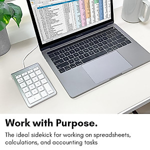 Macally Wired USB C Number Pad Keyboard - Type C Numeric Keypad for Laptop, Apple Mac iMac MacBook Pro/Air, iPad, Windows PC, or Desktop Computer - 10 Key USB Keypad Numpad with 5 Foot Cable