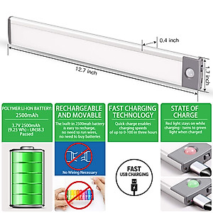 Rechargeable Motion Sensor Led Lights Ultra Thin Softer Under Counter 54-LED Closet Lighting Battery Operated Wireless Kitchen Under Cabinet Lighting Stick On Night Light (2PACK)