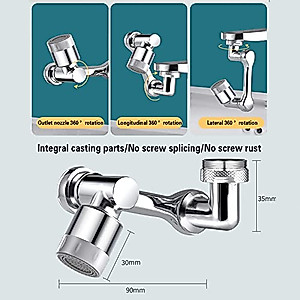 1080°universal rotating swivel flushing faucet extender brass alloy extension robotic arm adapter attachment accessories aerator for kitchen bathroom washroom sink(Copper alloy_Silicone nozzle_1pcs)