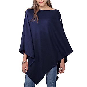 MissShorthair Women's Lightweight Knitted Scarf Poncho Sweater Cape Shawl Versatile Fall Winter Ponchos Wraps Dark Blue