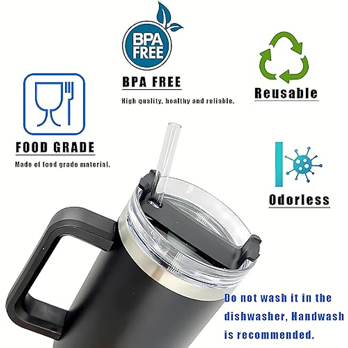 Ouharty 12.2-Inch 4-Pack Replacement Straws for Stanley 40 oz 30 oz Cup Tumbler, Reusable Straws Compatible with Stanley Cup and Simple Modern Tumbler with Handle, BPA-Free Straw with Cleaning Brush