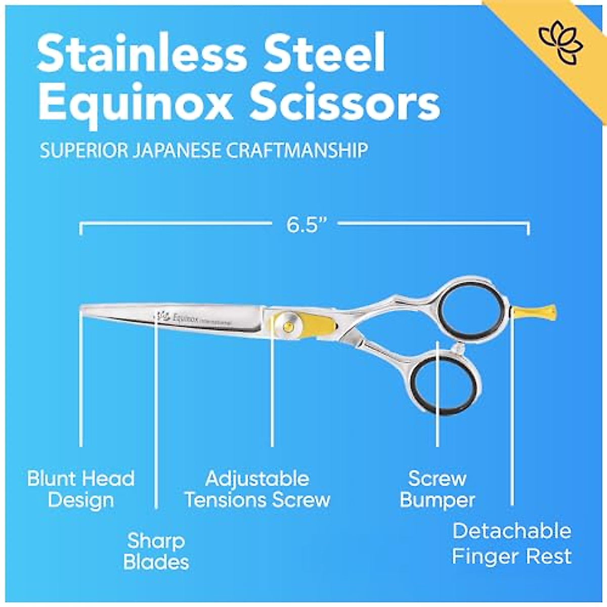 Equinox Razor Edge Series Professional Hair Scissors - 6.5” Premium Japanese Stainless Steel Hair Cutting Scissors, Hair Shears for Hair Cutting, Barber Accessories & Hair Salon Supplies - Silver