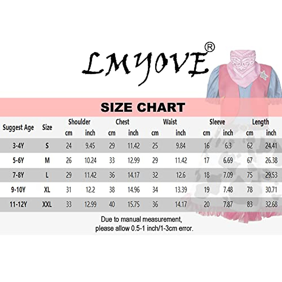 LMYOVE Cowgirl Halloween Costume (Medium, Pink)