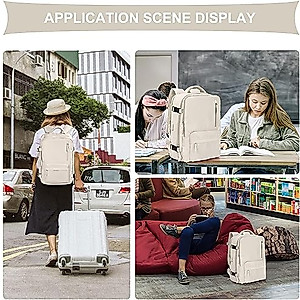 Brabola Travel Backpack, Large Laptop Backpack with USB Charging Port Waterproof College Backpack Hiking Backpack Carry on for Men and Women, Teens, School, Business, Outdoor Sports (Beige)