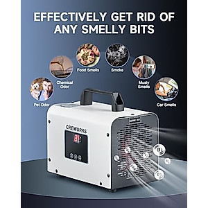 CREWORKS Digital Ozone Generator, 25000 mg/h High Capacity Ozone Machine for Car Home Smoke Pet Odor Removal, Commercial Ozone Odor Eliminator Air Purifier with Adjustable Settings for 3200 sq ft Room