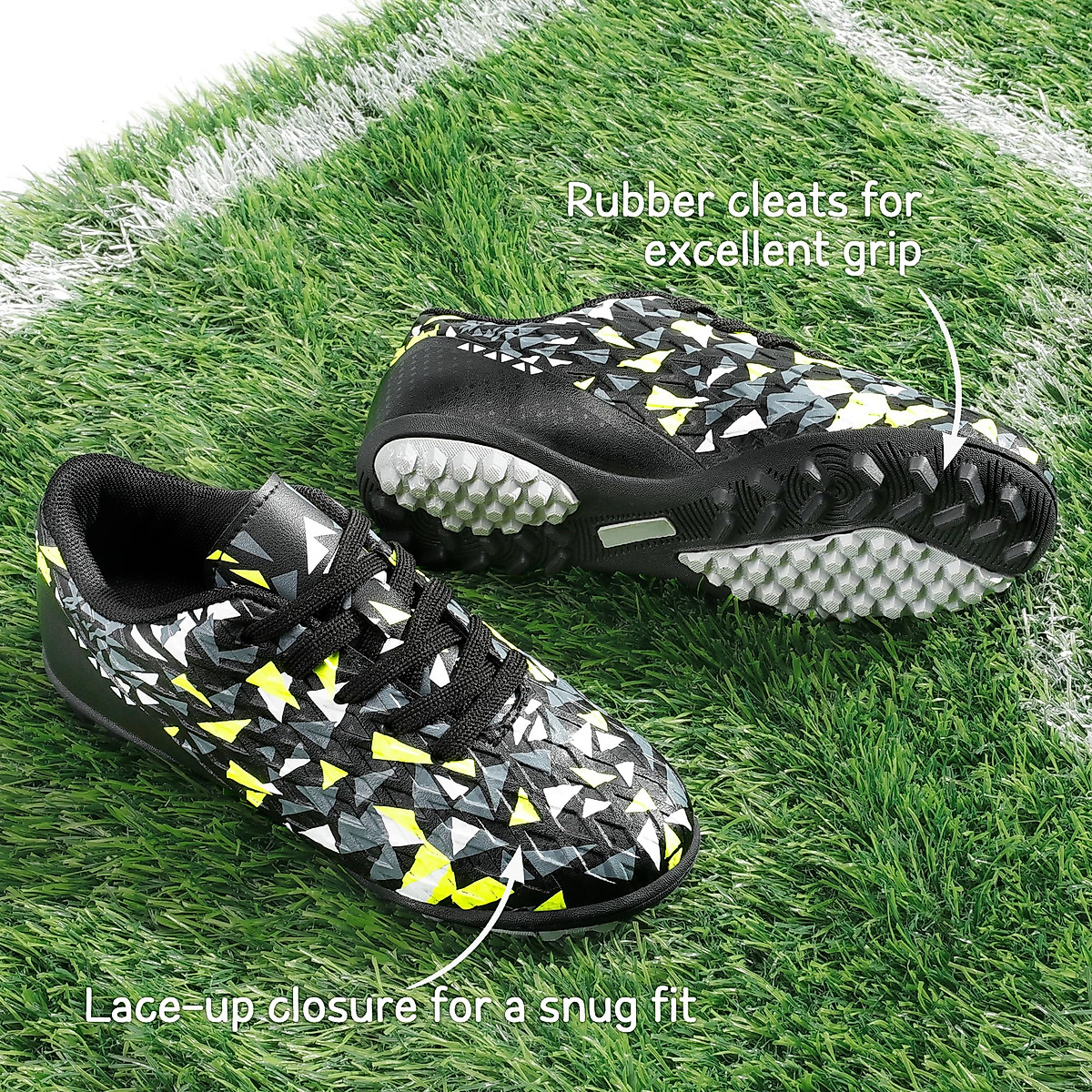 DREAM PAIRS Boys Girls Turf Indoor Soccer Shoes Lace Up Cleats for Little/Big Kid,Size 2 Little Kid,Black/neon/Green,SDSO223K