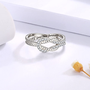 Mother Daughter Knot Ring for Women - Sterling Silver Square Knot Ring Engraved "I Love You Forever" Mothers'Day Birthday Christmas Jewelry Gift for Mother Daughter