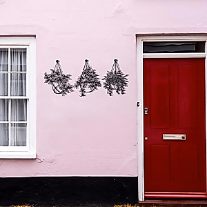 wxysdudio Metal Wall Decor Hanging Plant Metal Black Flower Wall Art for Patio Balcony Garden,Kitchen Living Room Bathroom Bedroom,Set of 3 Metal Wall Sculpture.