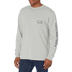 vineyard vines Men's Long Sleeve Vintage Whale Pocket T-Shirt, Gray Heather, Large