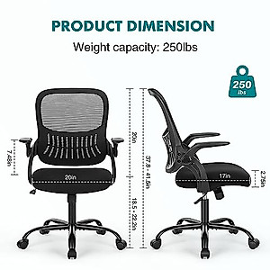 Ergonomic Office Chair Mesh Home Office Desk Chairs Computer Chair Height Adjustable Task Chair with Lumbar Support & Flip-up Arms, Black