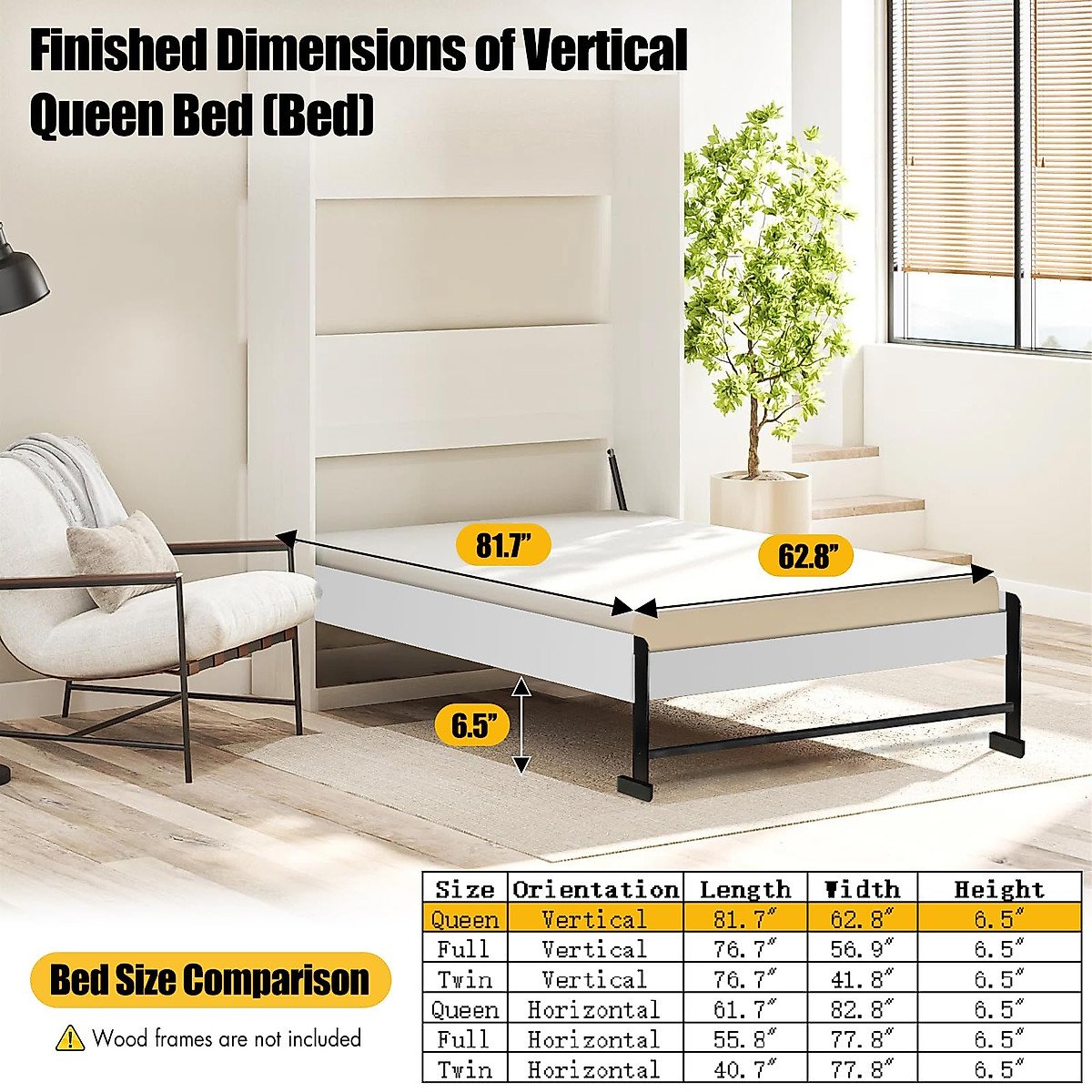 Murphy Bed Hardware Kit with Two-Stage Luxury Gas Spring - Effortless to Pull Down & Fold Back, Good Design Combining Scattered Parts for Heavy Duty Bed Frame,Hidden Murphy Beds Kit Queen Vertical