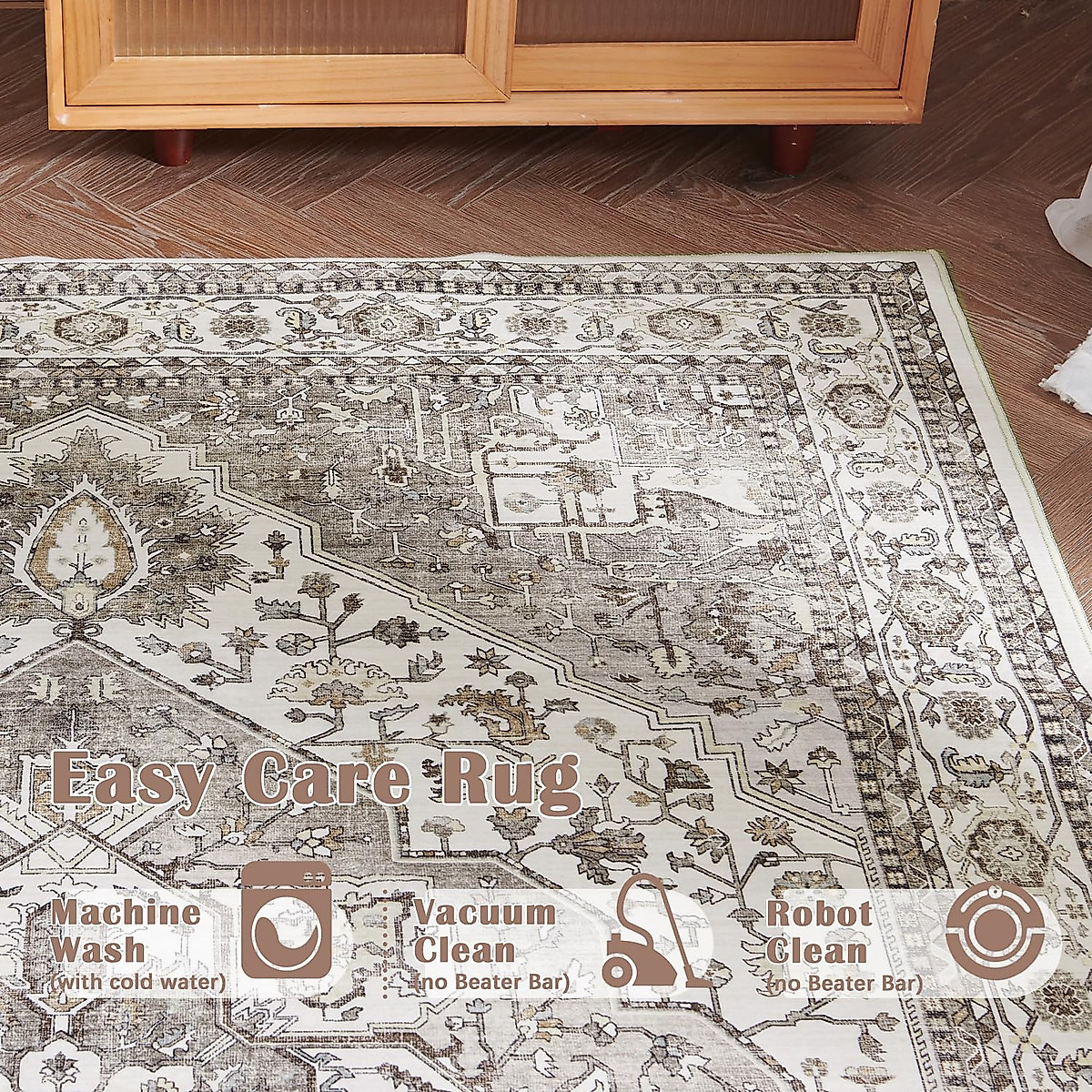 jinchan Washable Runner Rug 2x7 Kitchen Runner Rug Non Slip Grey Taupe Vintage Hallways Runner Rug Ultra-Thin Lightweight Accent Rug Soft Throw Carpet Runners Laundry Room Bedroom Livingroom