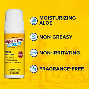Aspercreme Odor Free Max Strength Lidocaine Pain Relief Liquid with Roll-On No Mess Applicator, 2.5 oz.