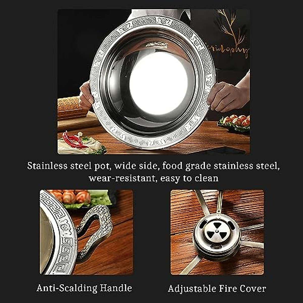 Retro Round Chafing Dish, Stainless Steel Buffet Server Warming Tray with Fuel Holders and Lid, for Birthday Party Wedding Celebration