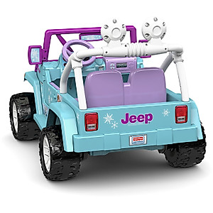 Power Wheels Disney Frozen Jeep Wrangler Ride-On Battery Powered Vehicle with Music Sounds & Storage, Preschool Kids Ages 3+ Years​, Baby Blue/Purple