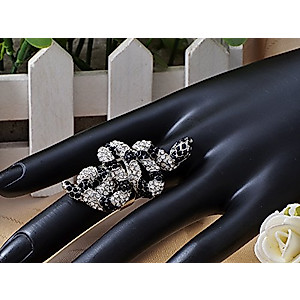 Alilang Womens Adjustable Silver Tone Clear Black Rhinestones Striped Snake Ring