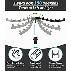 Folding Clothes Hanger Rack Swing Arm Hook Holder Clothing Hanging Garment Drying Closet Rod Storage Organizer Wall Mount Space Saving for Closet Organizer, Bathroom, Bedroom, Laundry Room Black