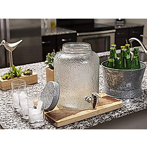 BirdRock Home 2.5 Gallon Pebbled Glass Beverage Dispenser with Galvanized Stand - Lid - Spigot - Decorative Round Jar for Drinks - Lemonade Sangria Tea Water Drink Jar Jug - Home Parties