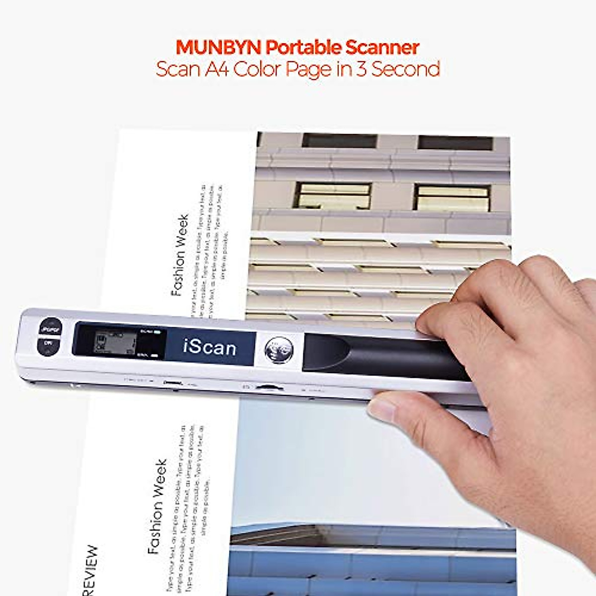 MUNBYN Portable Scanner, Photo Scanner for A4 Documents Pictures Pages Texts in 900 Dpi, Flat Scanning, Include 16G SD Card, No Driver