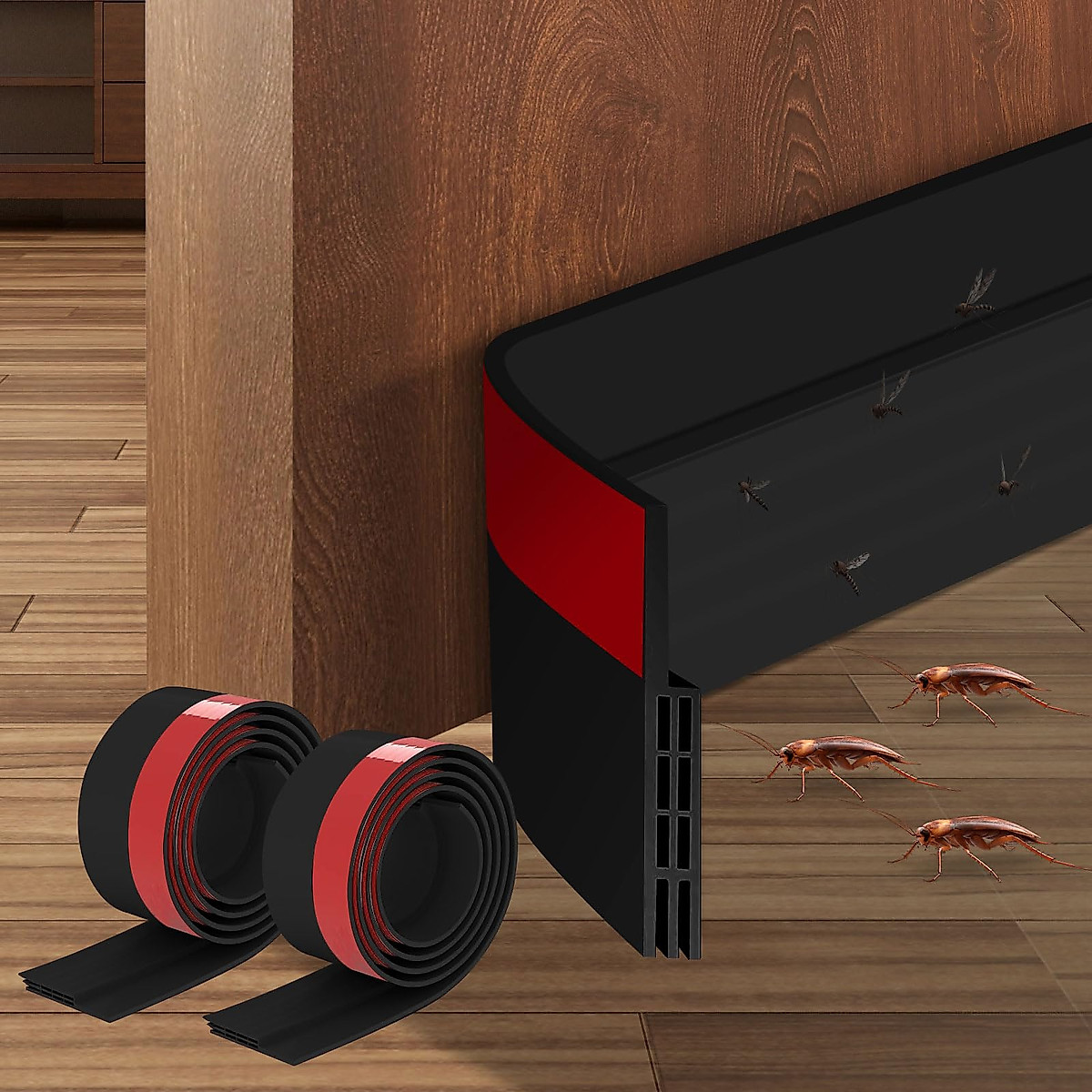 Ainiv 2 Pack Door Draft Stopper Under Door Seal, 2" W x 39" L Cutable Soundproof Door Seal, Adhesive Under Door Sweep for Exterior & Interior Doors Dust and Noise Insulation Weather Stripping-Black