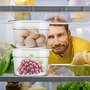 SHUESS 10 Pack Clear Plastic Food Pans, 1/6 Size 4'' Deep Stackable PET Pan with Capacity Indicator, Square Commercial Food Storage Containers for Fruits Vegetables Corns Beans