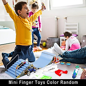 Aestheticism Half-Pipe Ramp Skate Park Kit, Bigger Fingerboard Ramps Set with 11 pcs Finger Toys Set Including Fingerboard, Bike, Scooters, Clothing & Big Non-Slip Mat