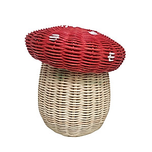 WorldBazzar Handmade Rattan Weave MUSHROOM MARIO Forest Enchanted Gift Kids Room Nest Basket Wicker Bin Storage Boho Nursery Shelf Decor Organizer Farm