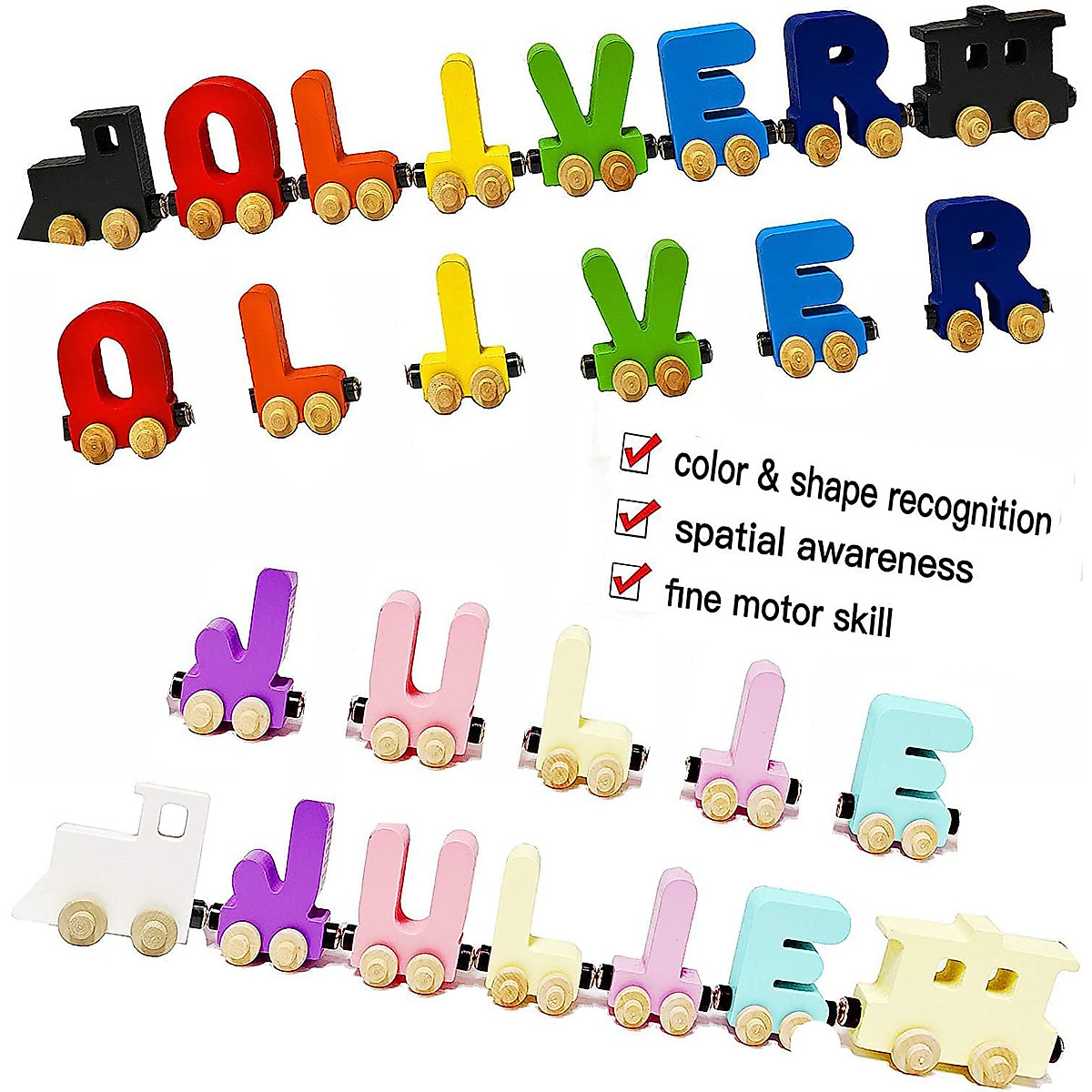 Educational Toy Name Wooden Trains Puzzle for Kids Educational Toy 3 inch Each Letter- Learn Play & Display Kids Room Gift for All Ages 1 2 3 4 5 6 Years Old