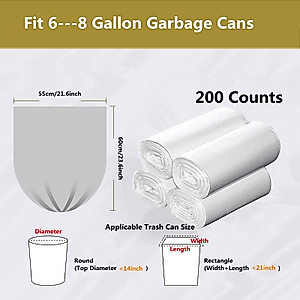 Middle Kitchen Trash Bags,30 Liter 200-Counts /4rolls 21.6'' x 23.6'' Clear White Strong Trash Bags for Home Office Grabage Can 7.5gallon 8 gallon Trash Can Liners