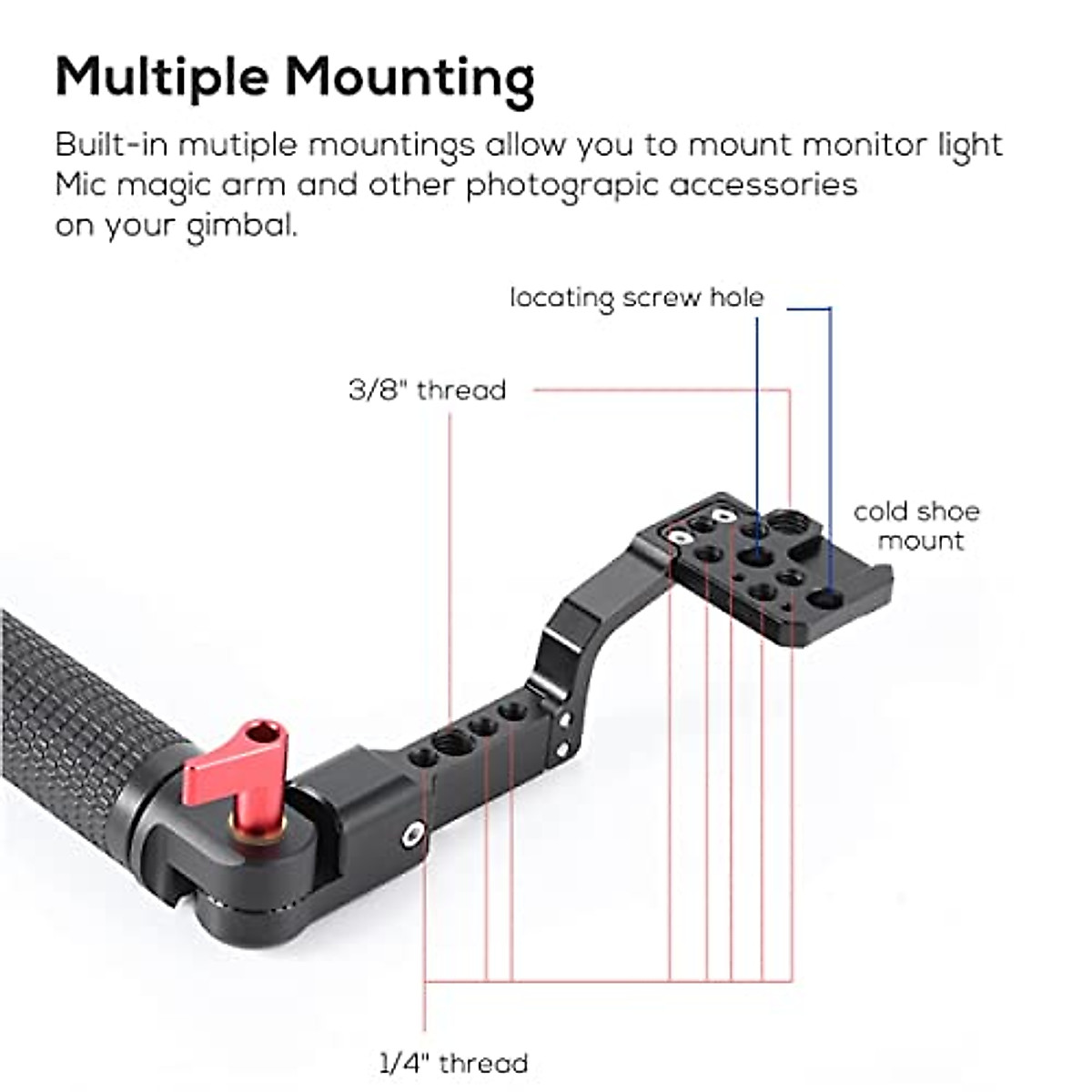 Gimbal Adjustable Handle Grip for DJI Ronin S/SC/RSC2, Stabilizer Handgrip Extension Bracket with Cold Shoe Mount 1/4 3/8 Threaded Holes for Video Light, Microphone, Monitor