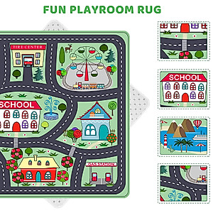 LTKOUGFAM kids Playmat Car Rug, Kids Play Rugs Town City Road Map Rug, Large Educational Kids Car Mat, Boys Kids Car Track Play Rug, Kids Rugs for Playroom Bedroom Living Room (Style 2, 78.7X 59 INCH)